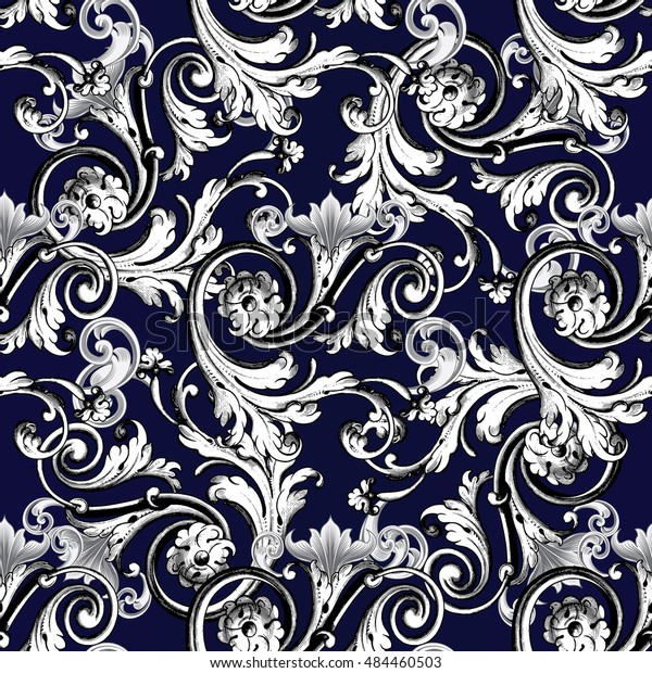 Baroque Antique Elegant Dark Blue Floral Stock Vector (Royalty Free ...