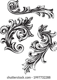 Baroque Engrave Hand Drawn Pattern Isolated Stock Vector (Royalty Free ...