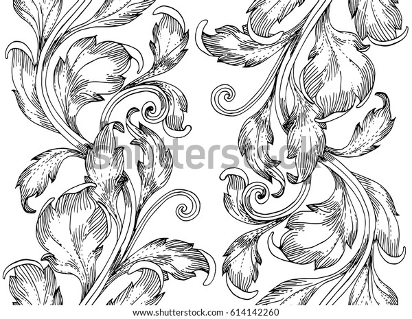 Baroque Hand Draw Seamless Pattern: Stock-Vektorgrafik (Lizenzfrei ...