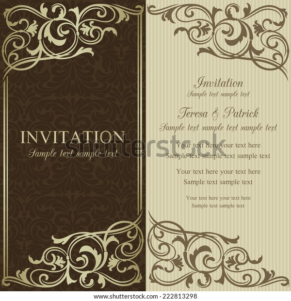 Baroque Invitation Card Oldfashioned Style Brown Stock Vector (Royalty ...