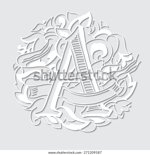 Baroque letters with shadow of the alphabet in upper case letters on a ...