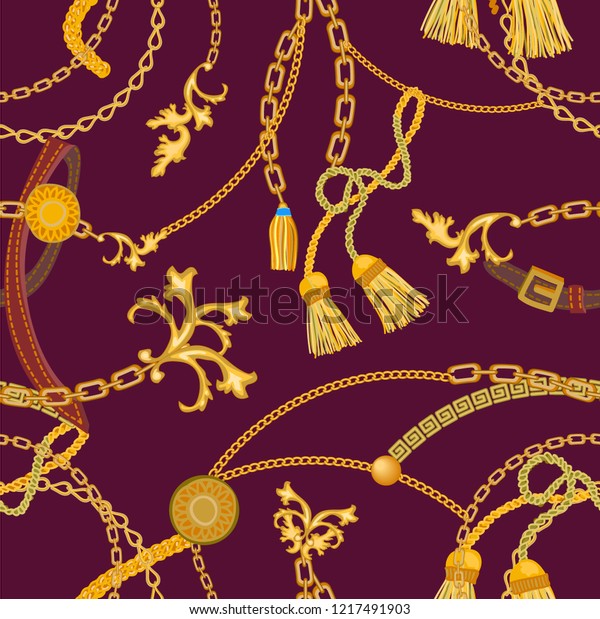 Baroque Print Chains Straps Brushes Seamless Stok Vektör (Telifsiz ...