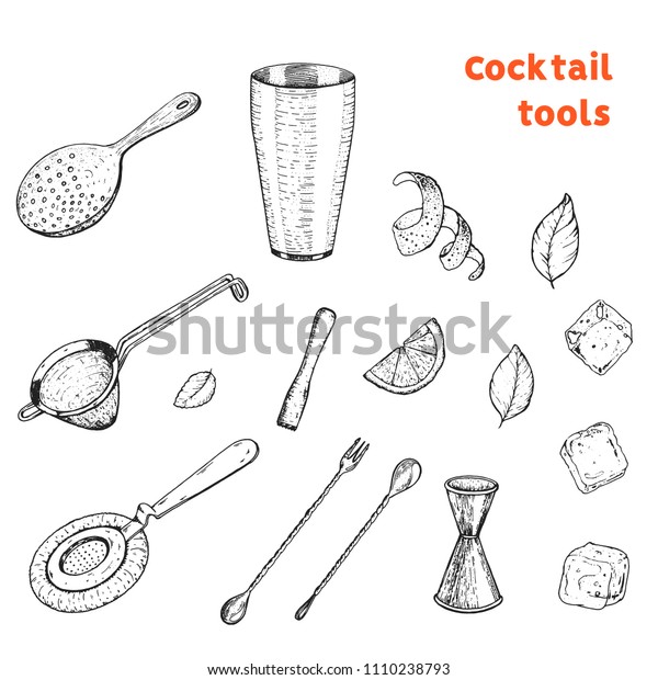 Bartending Tools Hand Drawn Sketch Cocktail Stock Vector (Royalty Free ...