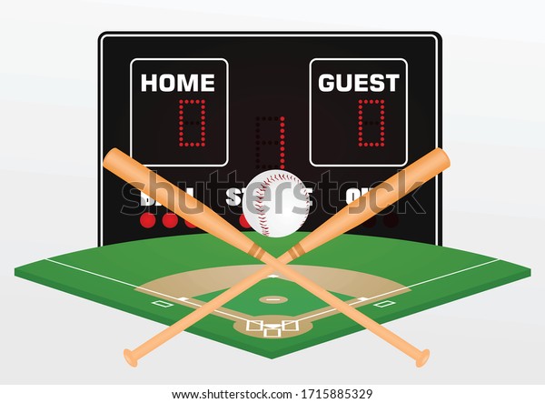 Baseball Bat Ball Scoreboard Field Vector Stock Vector (Royalty Free ...
