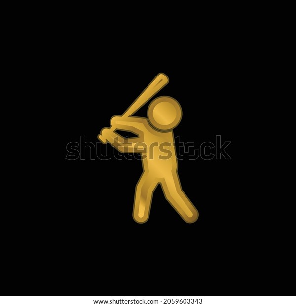 Baseball Bat Gold Plated Metalic Icon Stock Vector (Royalty Free ...