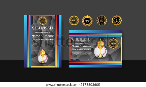 Baseball Certificate Design Gold Cup Set: เวกเตอร์สต็อก (ปลอดค่า ...