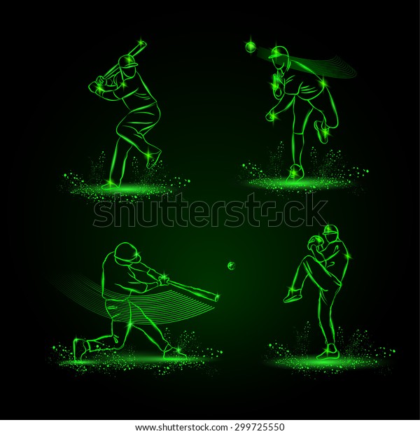 Baseball Players Set Neon Style Stock Vector (Royalty Free) 299725550 ...