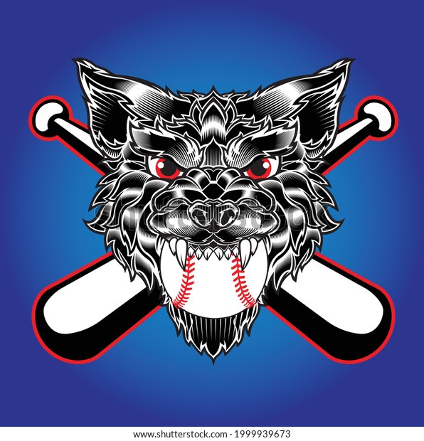 Baseball Softball Wolf Mascot Bats Stock Vector (Royalty Free) 1999939673