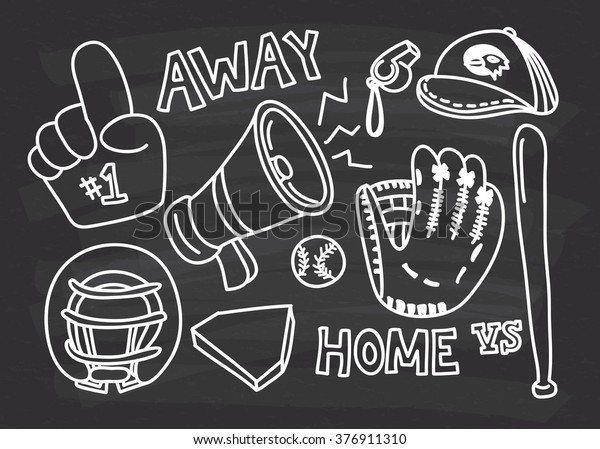 Baseball Themed Doodle On Chalkboard Background Stock Vector (Royalty ...