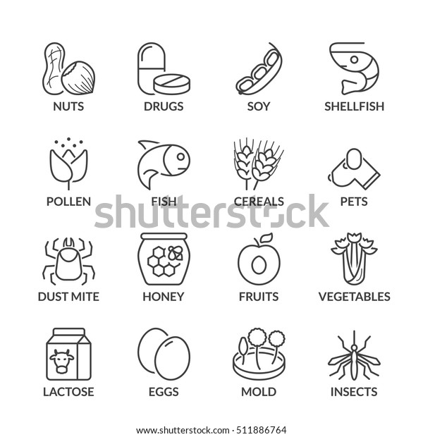 Basic Allergens Thin Line Icons Set Stock Vector (Royalty Free) 511886764