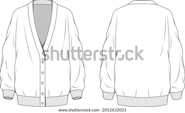Basic Oversize Knitwear Cardigan Technical Drawing Stock Vector ...