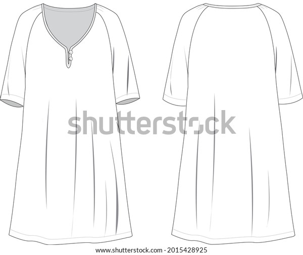 Basic Short Sleeve Dress Technical Drawing Stock Vector (Royalty Free ...