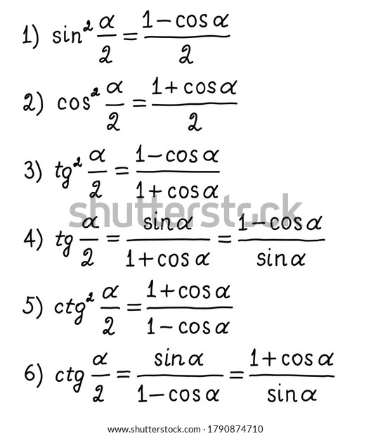 Basic Trigonometric Identities Formulas Calculating Sine Stock Vector ...