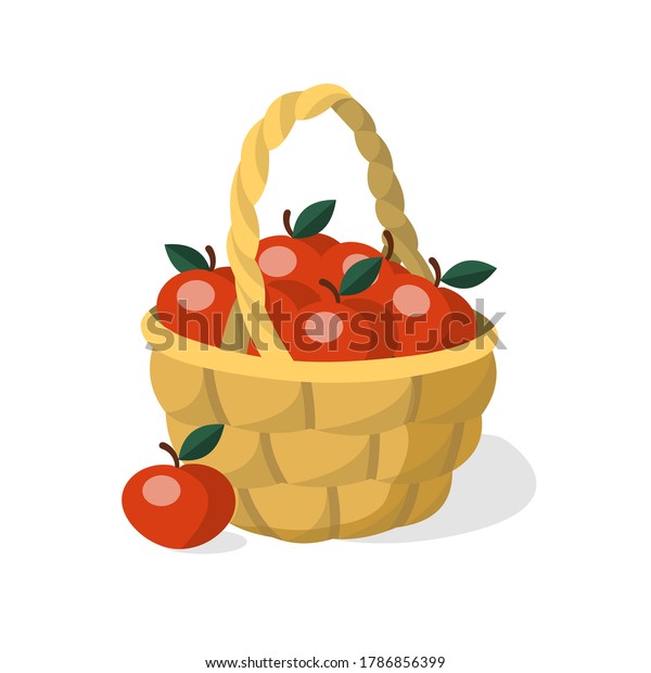 Basket Full Red Apples Cartoon Vector Stock Vector (Royalty Free ...