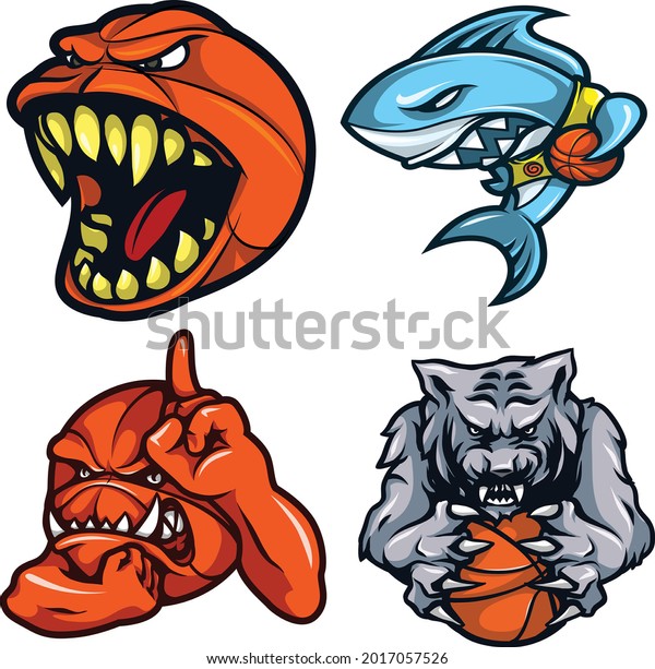 Basketball Animal Logo Mascot Pack Shark Stock Vector (Royalty Free ...