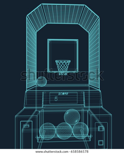 Basketball Arcade Game Xray Wire Frame 스톡 벡터(로열티 프리) 658586578