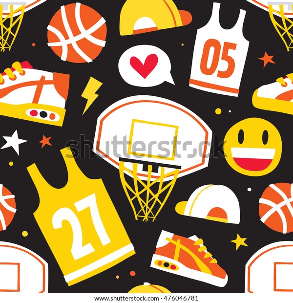 Basketball Hand Drawn Cartoon Objects Seamless Stock Vector (Royalty ...