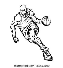 Pencil Drawing Young Basketball Player Ball: ภาพประกอบสต็อก 100021250