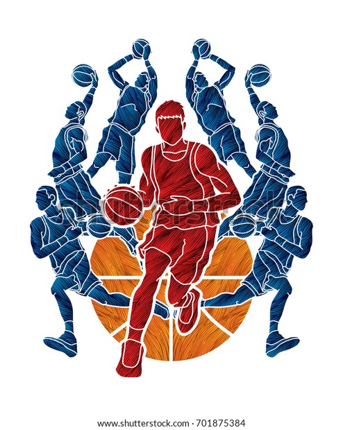 Basketball Team Player Dunking Dripping Ball Stock Vector (Royalty Free ...