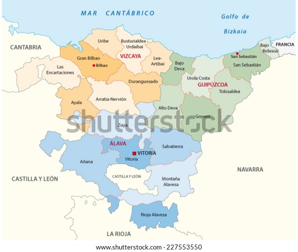 Basque Country Administrative Map Spanish Language: vector de stock ...