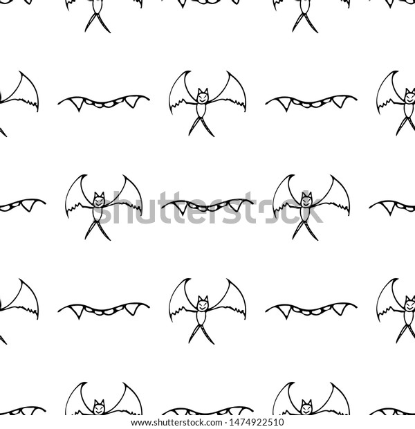 Bat Teeth Seamless Halloween Outline Abstract Stock Vector (Royalty ...