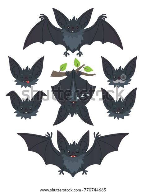 Bat Various Poses Flying Hanging Grey Stock Vector (Royalty Free ...