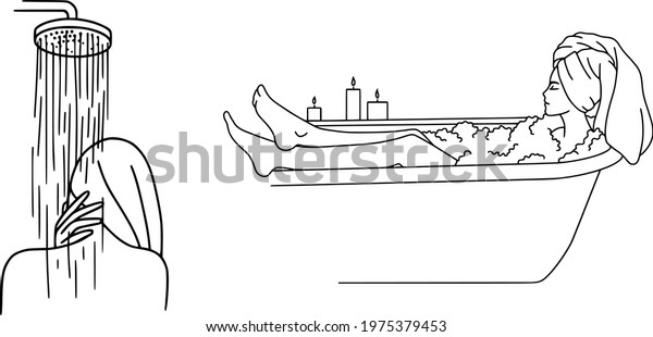 Bath Time Vector Illustration Woman Taking Stock Vector (Royalty Free ...