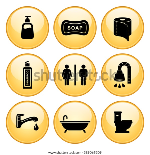 Bathroom & Restroom Icons Gold Button Icon Set
