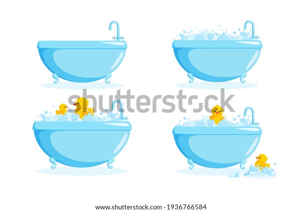 Bathtub Rubber Duck Suds Set Bathtubs Stock Vector Royalty Free