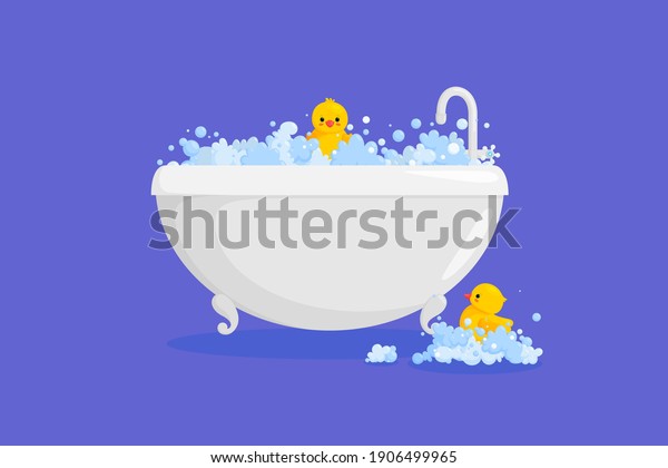 Bathtub Rubber Duck Suds Yellow Duck Stock Vector Royalty Free 1906499965