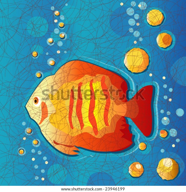 Batik Fish. Traditional wax resist batik style design in orange, blue ...
