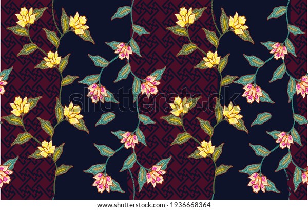 Batik Floral Pattern Flowers Leaves Oriental Stock Vector (Royalty Free ...