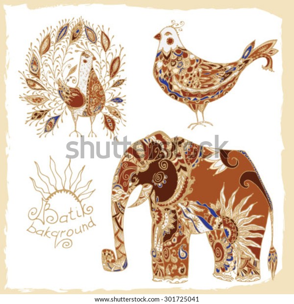 Batik Set Tribal Animals Stock Vector (Royalty Free) 301725041