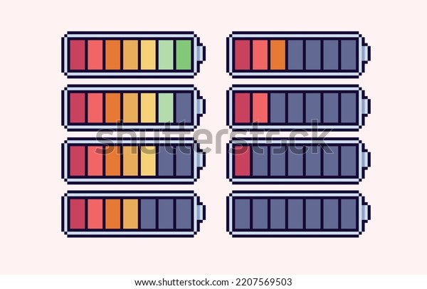 Battery Power Levels Pixel Art Set Stock Vector (Royalty Free ...