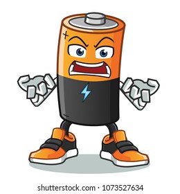 Vektor Stok Battery Stress Mascot Vector Cartoon Illustration (Tanpa ...