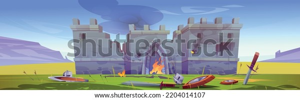 Battle Field Old Medieval Castle Fire Stock Vector (Royalty Free ...