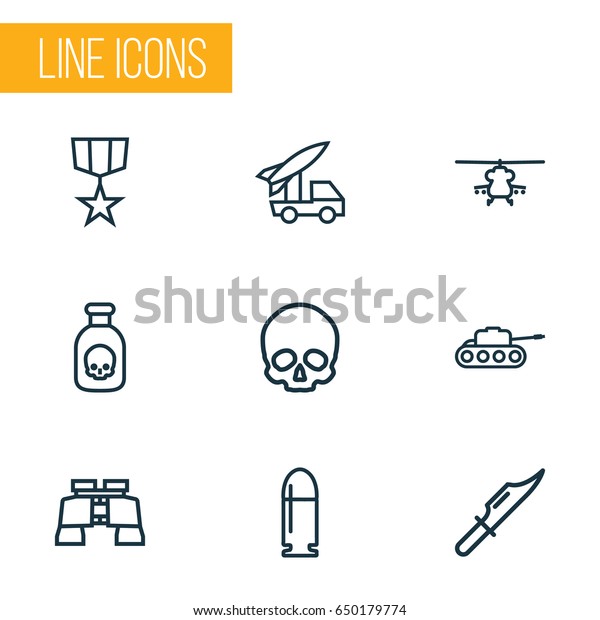 Battle Outline Icons Set Collection Cranium Stock Vector (Royalty Free ...