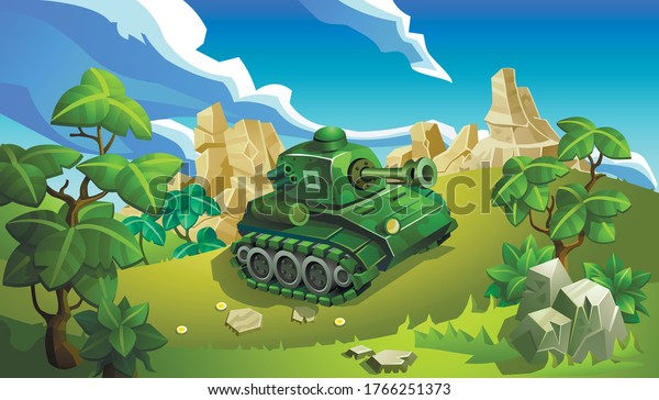Battle Tank Forest Among Trees Mountains: เวกเตอร์สต็อก (ปลอดค่า ...