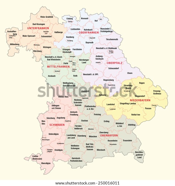 Bavaria Administrative Map Stock Vector (Royalty Free) 250016011 ...