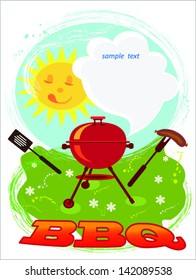 Bbq Background Funny Sun Brazier Stock Vector (Royalty Free) 142089538 ...
