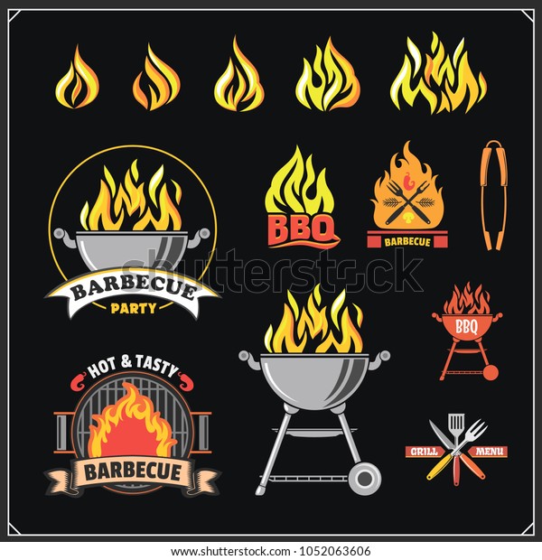 Bbq Grill Labels Set Barbecue Emblems Stock Vector (Royalty Free ...