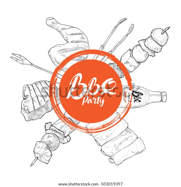 Bbq Grill Party Sketch Hand Drawn Stock Vector (Royalty Free) 503019397 ...