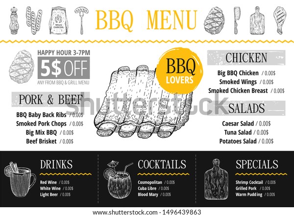 Bbq Grill Restaurant Menu Beef Rib Stock Vector (Royalty Free ...