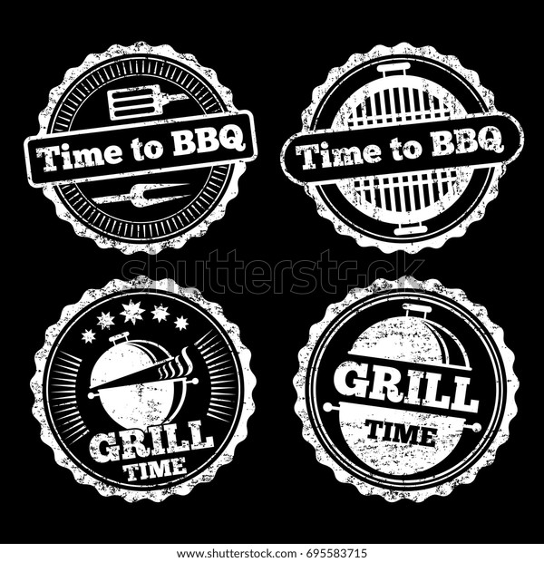 Bbq Grill Time Grunge Labels Design Stock Vector (Royalty Free) 695583715