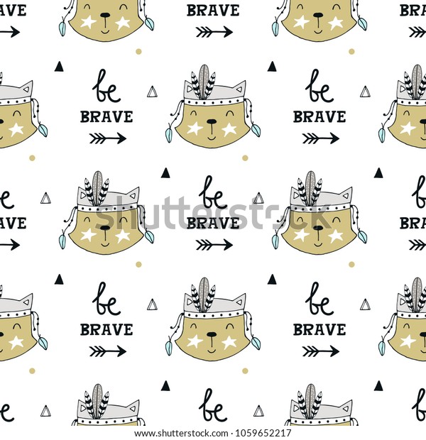 Be Brave Cute Hand Drawn Seamless Stock Vector (Royalty Free ...