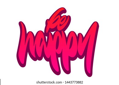 Be Happy Handwritten Vector Lettering Design: vector de stock (libre de ...