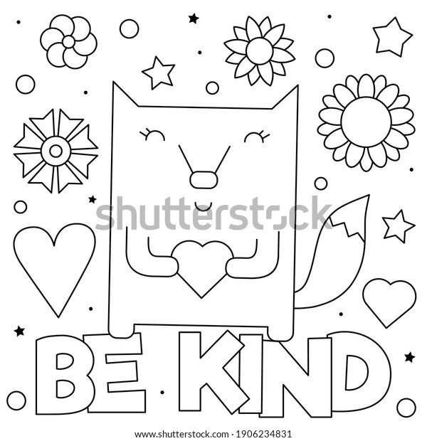 Vektor Stok Be Kind Coloring Page Black White (Tanpa Royalti ...