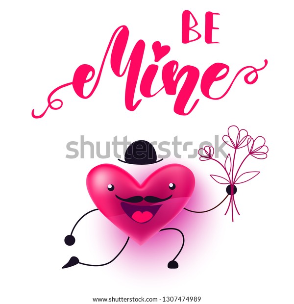 Be Mine Quote Cartoon Heart Standing Stock Vector (Royalty Free ...