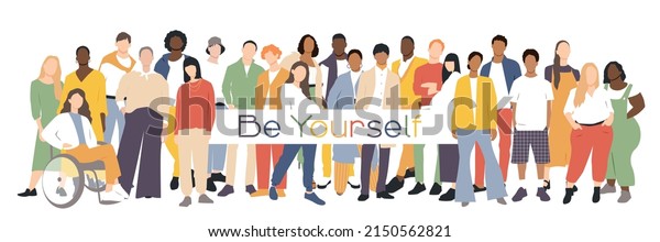Be Yourself Banner Different People Stand Stock Vector (Royalty Free ...