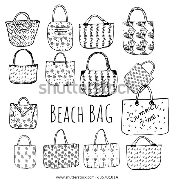 Beach Bag Hand Draw Dark White Stock Vector (Royalty Free) 635701814